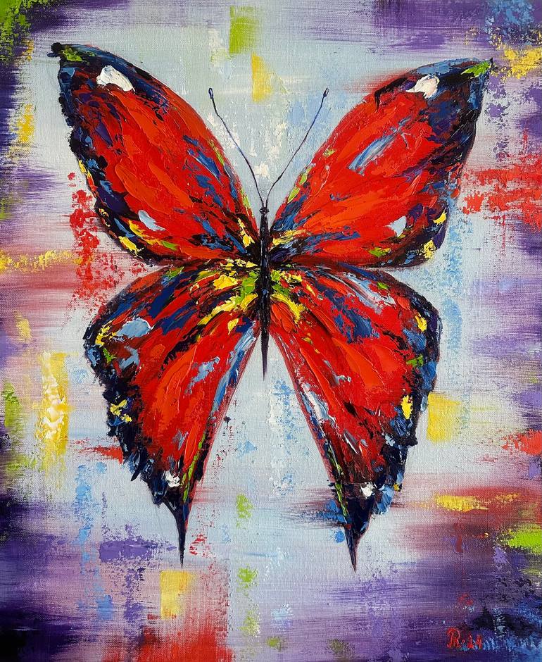 Butterfly Red Painting by Liudmyla Riabkova | Saatchi Art