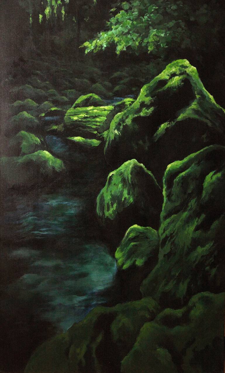 Deep mossy forest Painting by Diana Vigašová | Saatchi Art