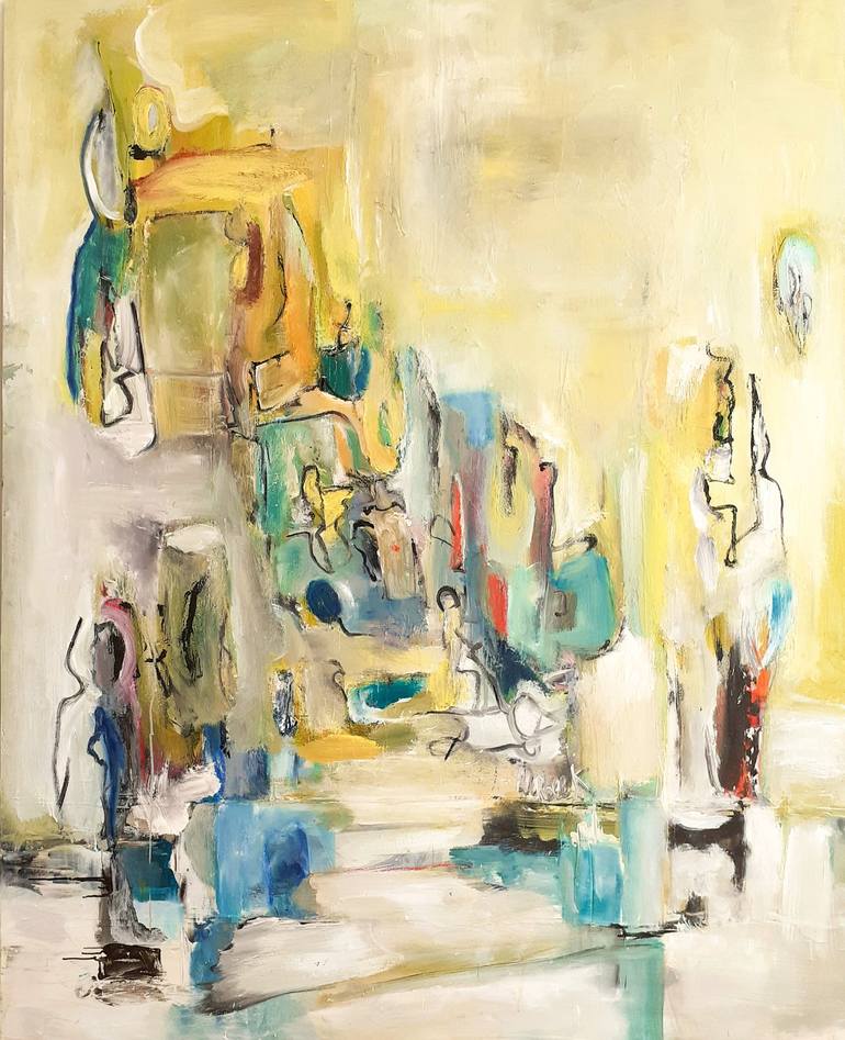 People by the fountain Painting by Alexandra Verbeek | Saatchi Art