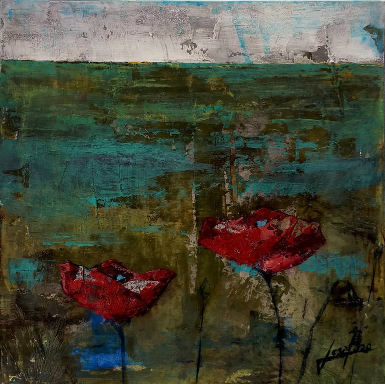 ESTUDIO PAISAJE AMAPOLAS 1 Painting by Josep Pozo | Saatchi Art