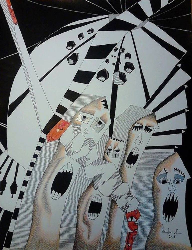 Shouter houses Drawing by Katalin Megellai | Saatchi Art