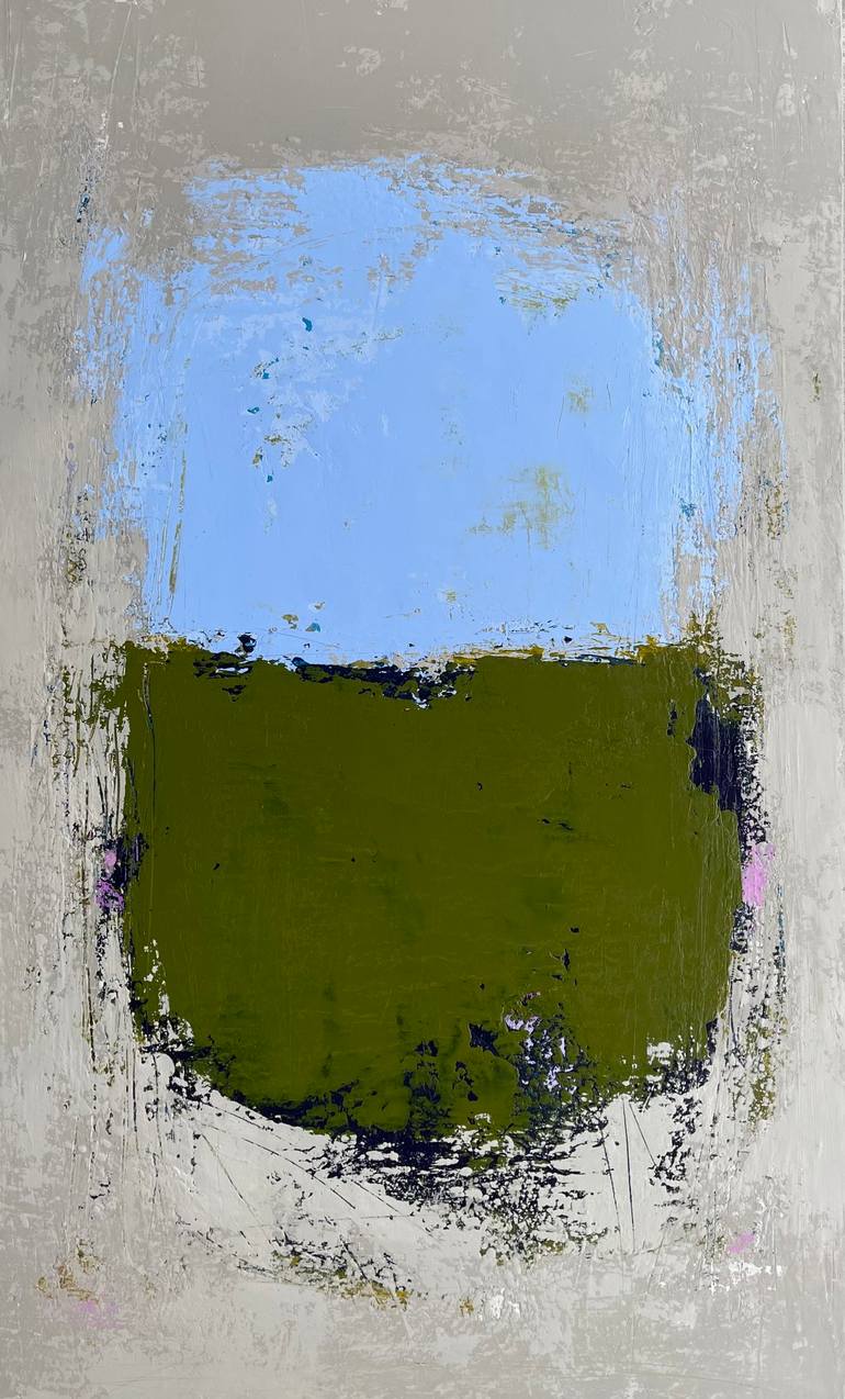 Pale Blue and Olive Blocks Painting by Susan Handau | Saatchi Art