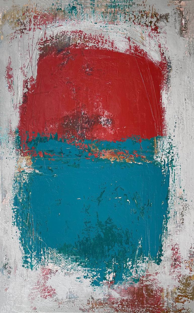 Coral and Turquoise Blocks Painting by Susan Handau | Saatchi Art