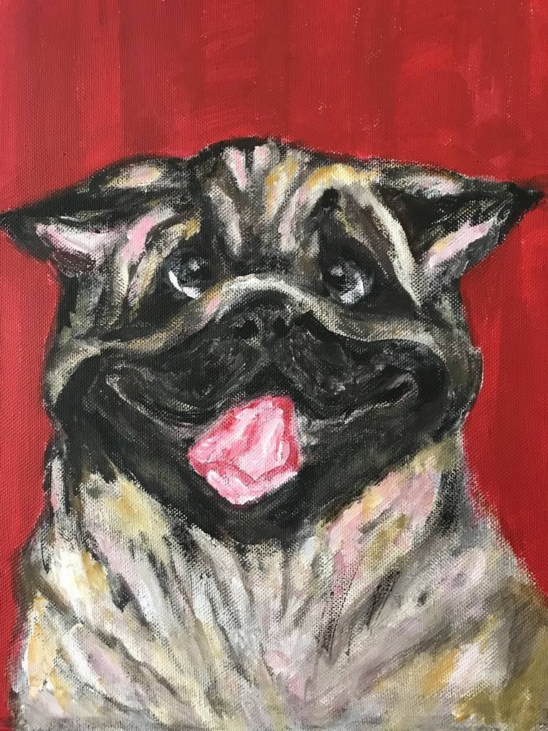 Happy pug Painting by Ekaterina Mokhnatkina | Saatchi Art