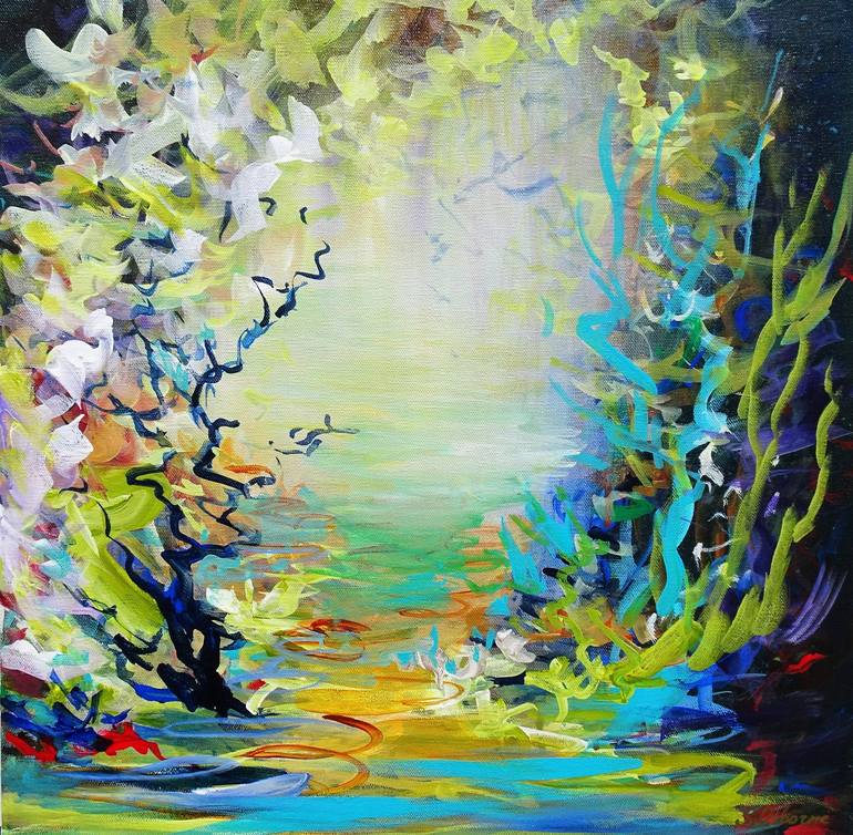 WATER LILY POND REFLECTIONS II. Modern Impressionism inspired by Claude ...