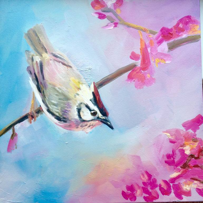 Spring Bird Paintings Flying Birds With Blossom By Cathy Jacobs