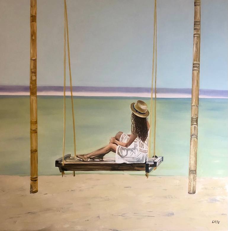Peaceful Malibu Ocean Girl Painting by Lori Mills | Saatchi Art