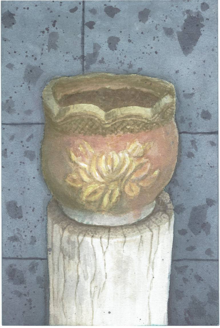 Watercolor of A Varnished Ornate Clay Pot Painting by Uba noid ...