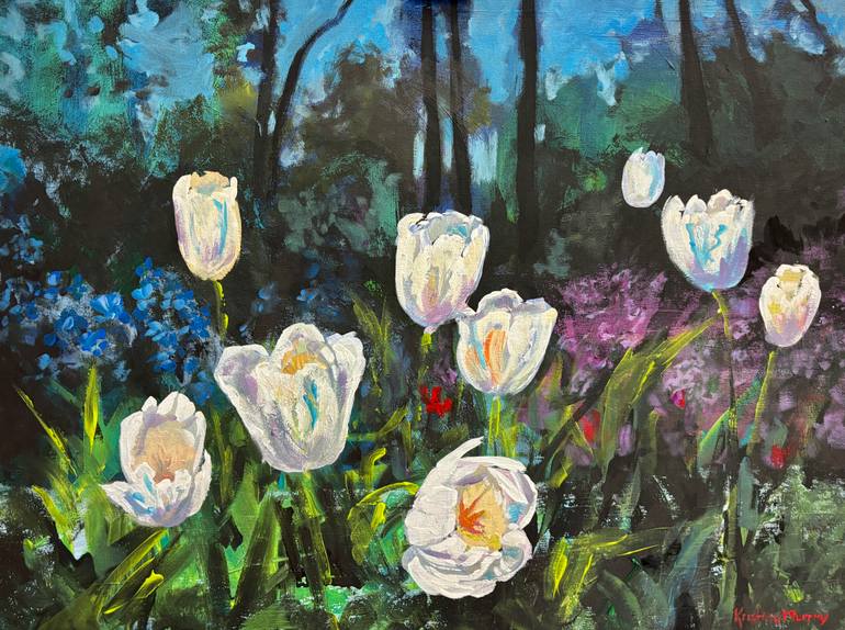 Moon Garden White Tulips Painting by Kristina Murray | Saatchi Art