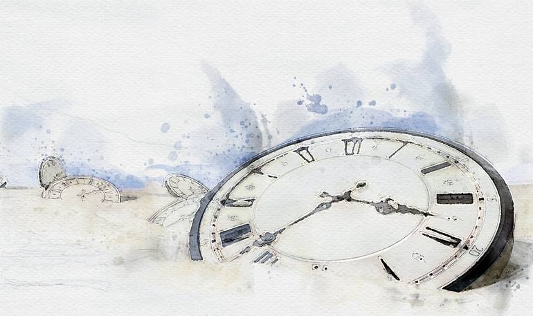 Antique Clocks In Desert Sand Watercolor Painting by Allan Swart ...