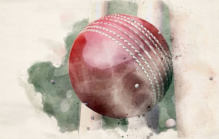 Cricket Ball Striking Wickets Watercolor Painting by Allan Swart ...