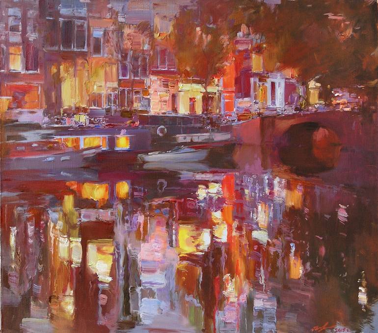 Evening Amsterdam Painting by Sergey Polyakov | Saatchi Art