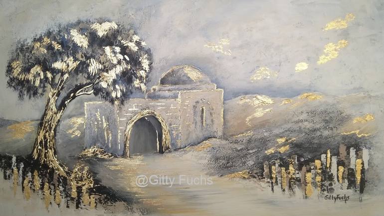 Kever Rachel Jewish Judaic White Gold Leaf Black Painting by Gitty ...