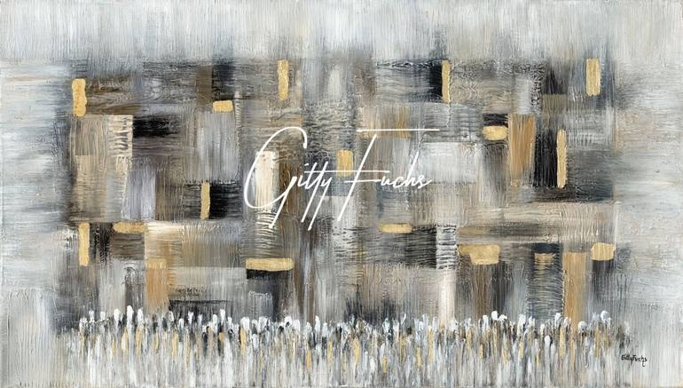 Precious Stones - Abstract Black Neutrals & Gold Painting by Gitty ...