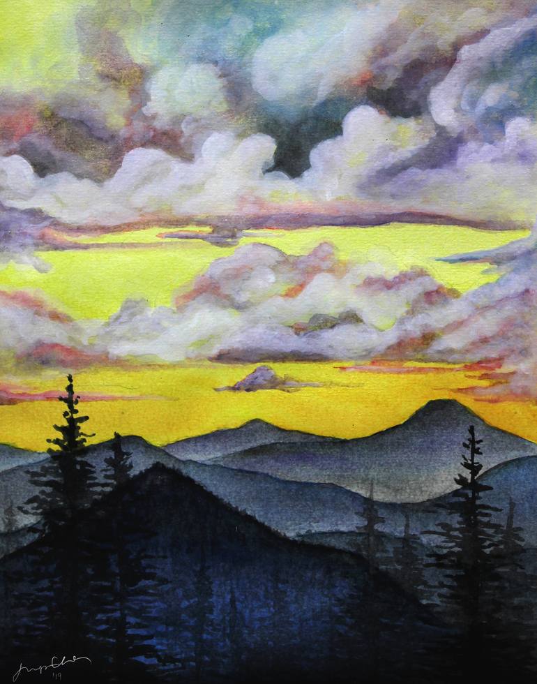 Watercolor Blue Ridge Sunset Painting by Morgyn Church | Saatchi Art