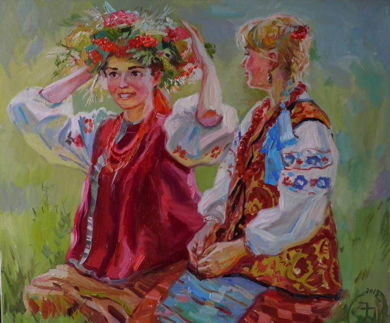 Two girlfriends Painting by Maria Polyakova | Saatchi Art