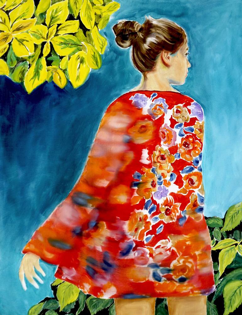 GirlRed in the Wind Painting by Anne Brenner | Saatchi Art