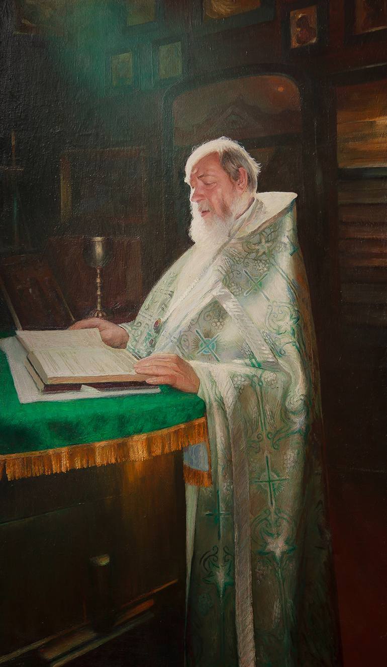 Portrait of the Father Vasily Ermakov Painting by Nikolay Shenigin ...