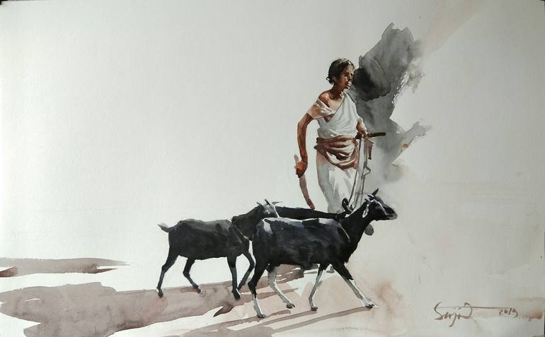 Watercolor - Villagescape Painting by Sujit Das | Saatchi Art