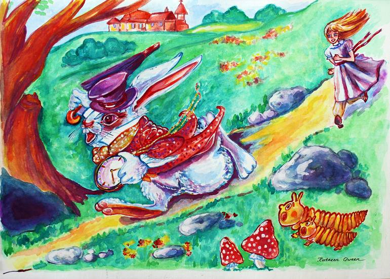 Alice Running to Wonderland Painting by Katreen Queen | Saatchi Art