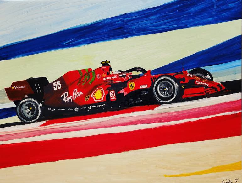 Ferrari SF21 No 55 Carlos Sainz 2021, Bahrain Painting by Gavin Waldron ...