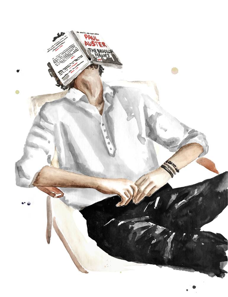 Man reading book The Brooklyn Follies by Paul Auster Painting by Olga ...