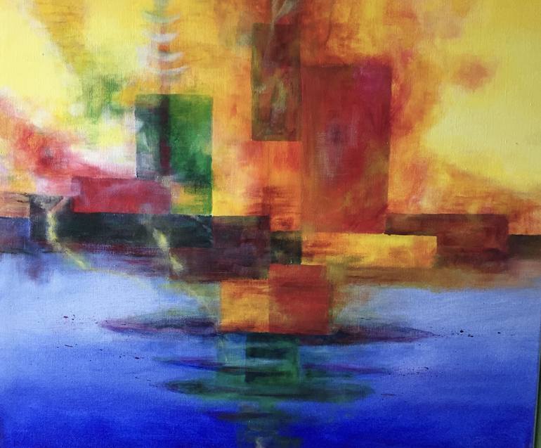 Waterfront skyline Painting by David Vandy | Saatchi Art