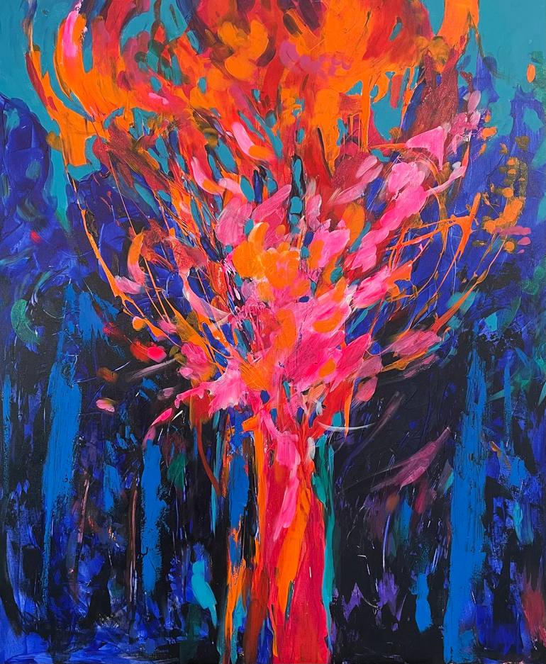The landscape with the red tree Painting by Hanna Woznica-Gierlasinska ...