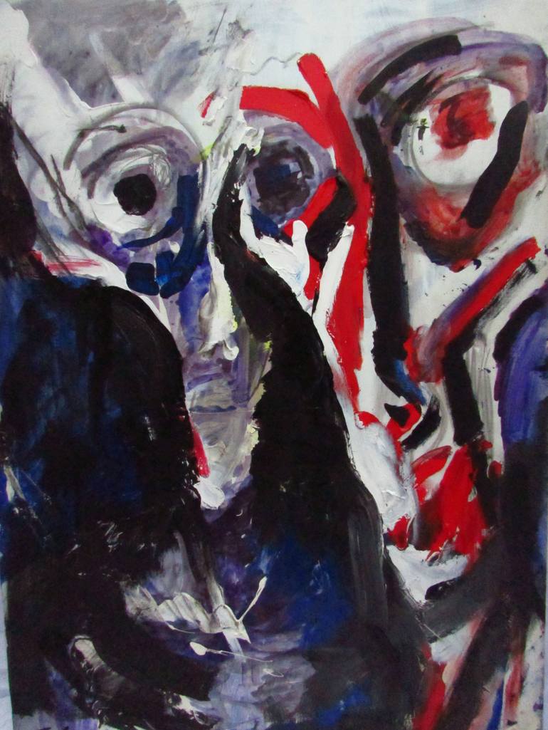 Untitled Portrait Study in red and blue Painting by Craciun Monica ...