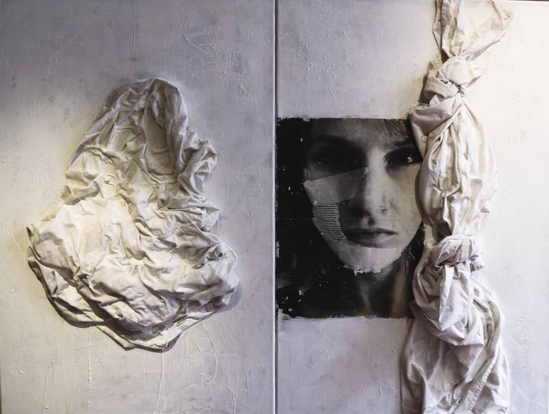 Self portrait with sheets (hurt woman) Collage by Paola Ferraris ...