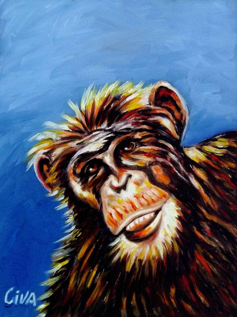 Chimpanzee portrait (chimp 13) Painting by Dan Civa | Saatchi Art