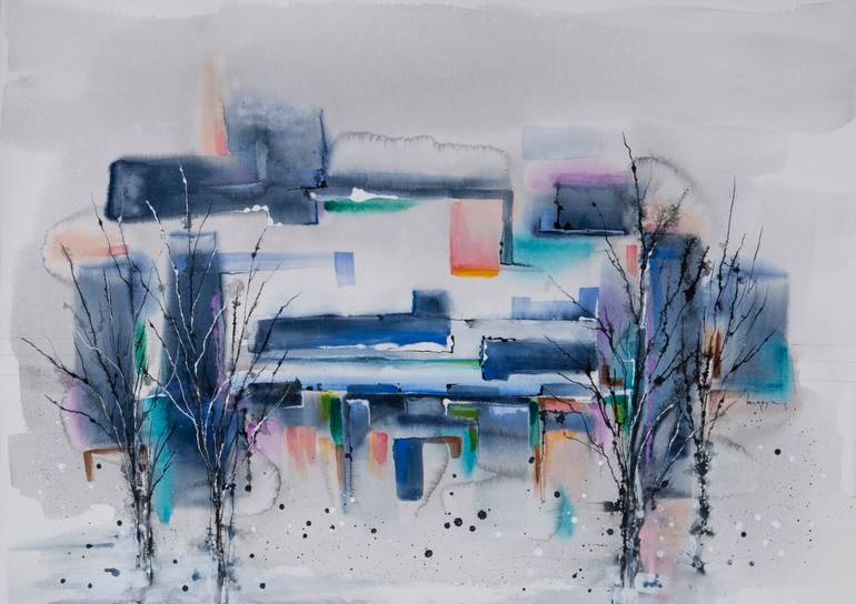 Urban Landscape with Trees Painting by Letty Casazza | Saatchi Art