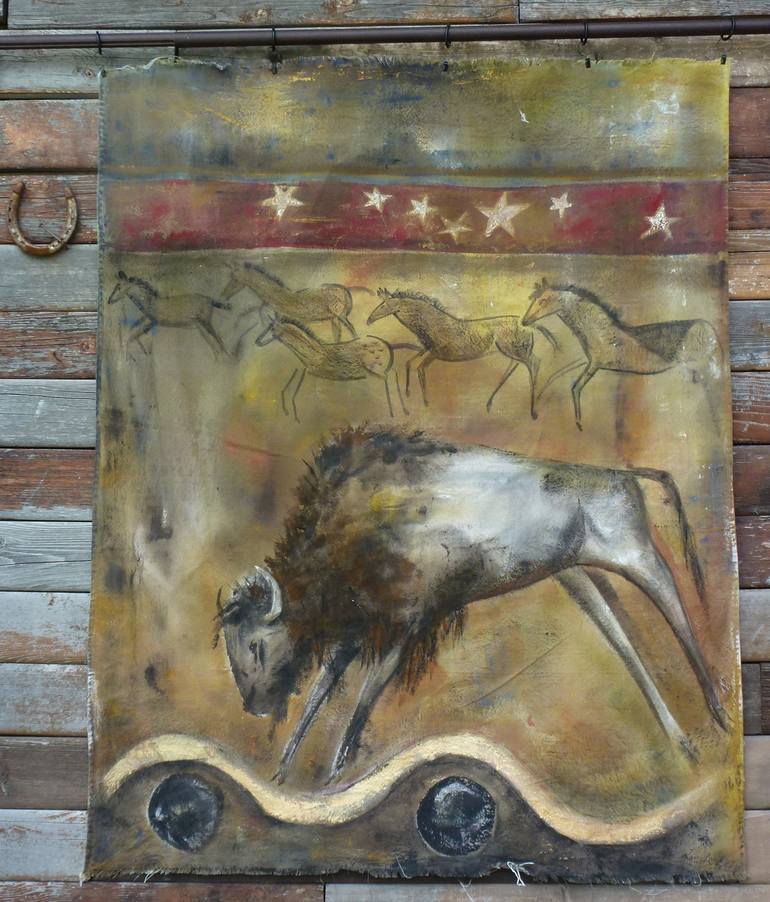 Buffalo and Horses Painting by Karry L | Saatchi Art