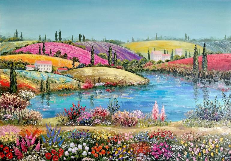 Provence landscape. Oil colorful painting. Painting by Tatiana ...