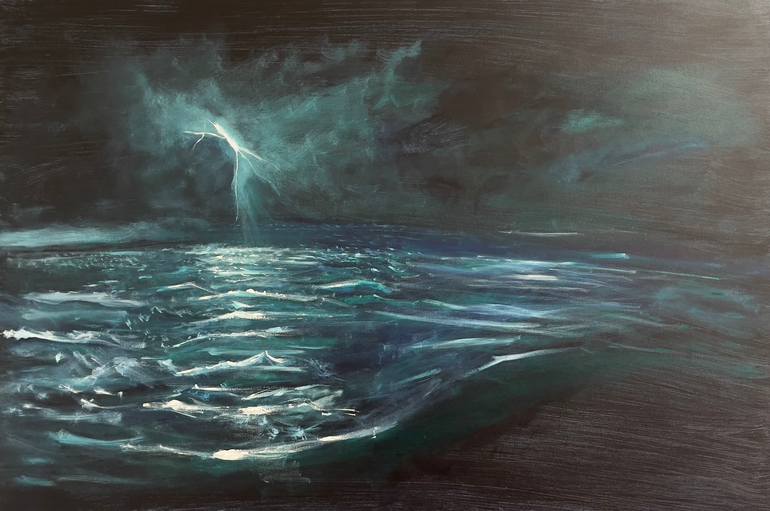 Sea storm paintings: Side Lightning Painting by Antonino Siragusa ...