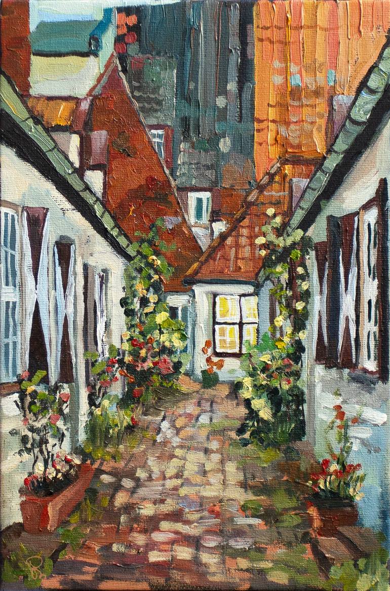A backyard in Lubeck Painting by Olga KiMO | Saatchi Art