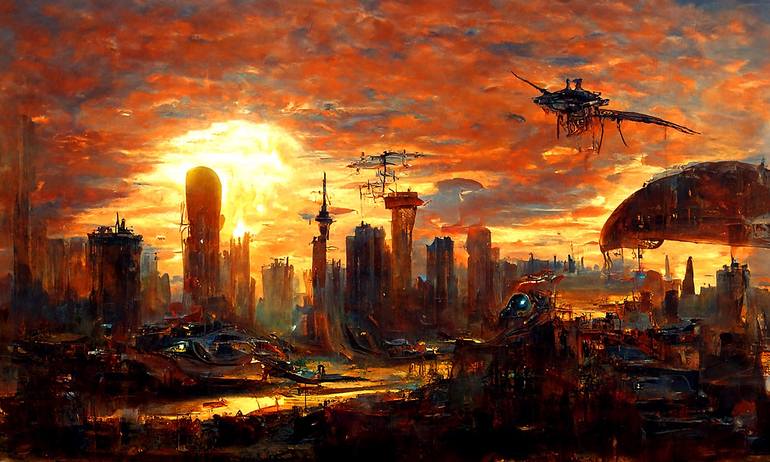 Postcards from the Future - Alien Metropolis Painting by Andrea ...