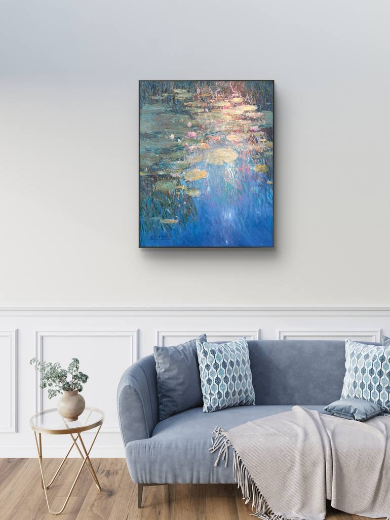 Water Lilies and Reflections Painting by Andrii Kovalyk | Saatchi Art