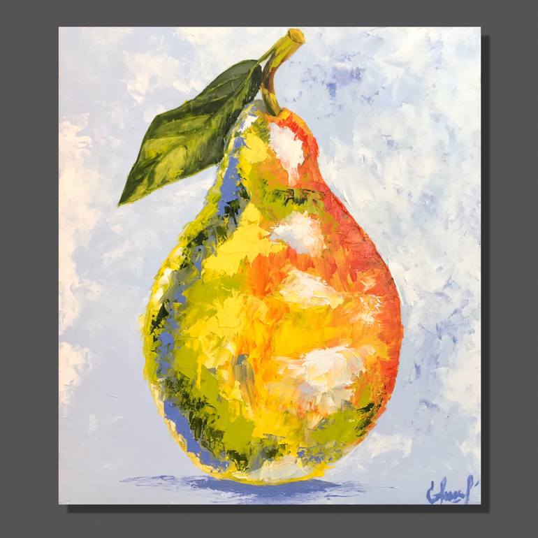 Pear oil painting on canvas, 40x35, Original, Pop Art, Modern, Still ...