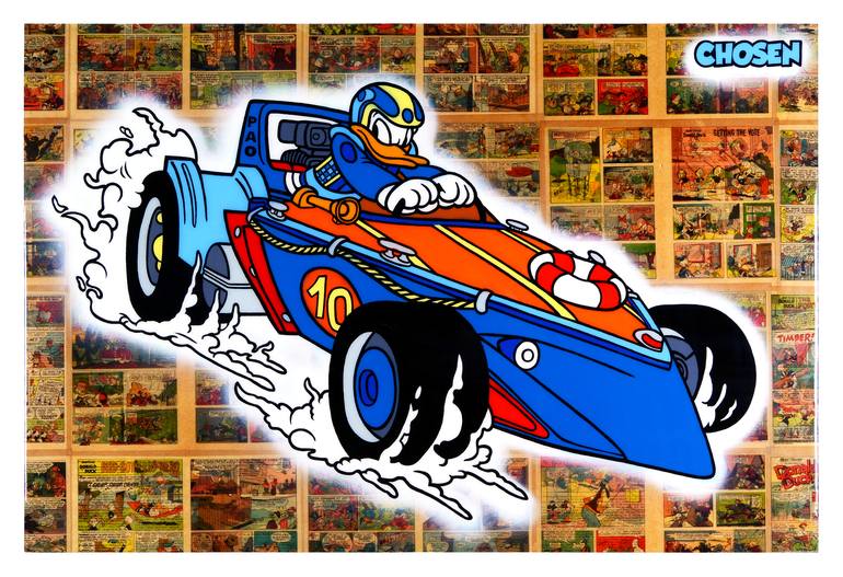 Donald Duck Race Car Painting by Chosen Art | Saatchi Art