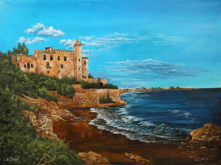 Original oil painting on canvas, Castle Spain, Tarragona , Costa Dorada ...