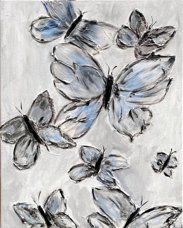 Silver Butterflies Painting by Oksana Fedorova | Saatchi Art