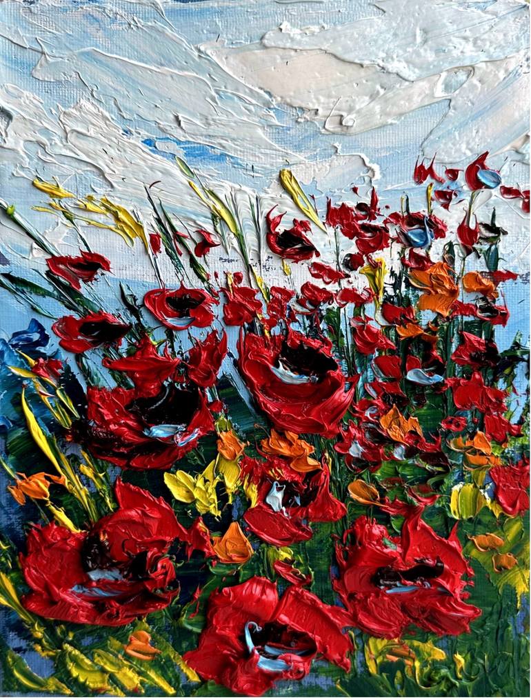 Red poppies impasto painting Painting by Oksana Fedorova | Saatchi Art
