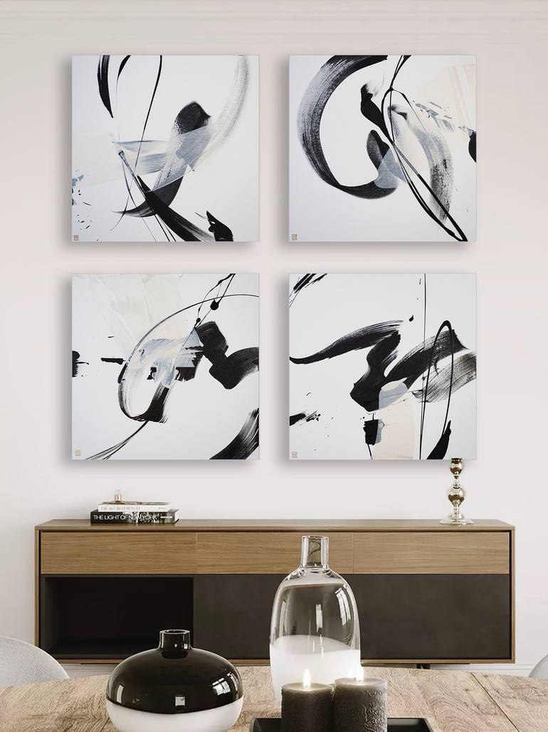 I Tiptoe The Spaces Quadriptych Painting by Novi Lim | Saatchi Art