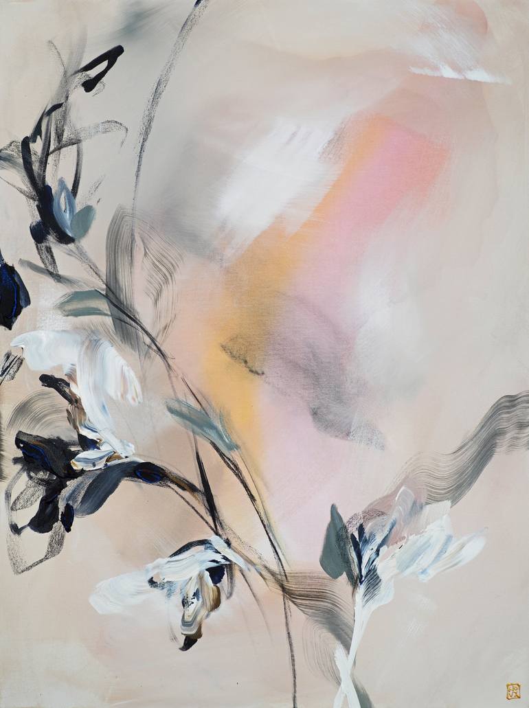 Blush, Ink and Ivory Triptych (b) Painting by Novi Lim | Saatchi Art