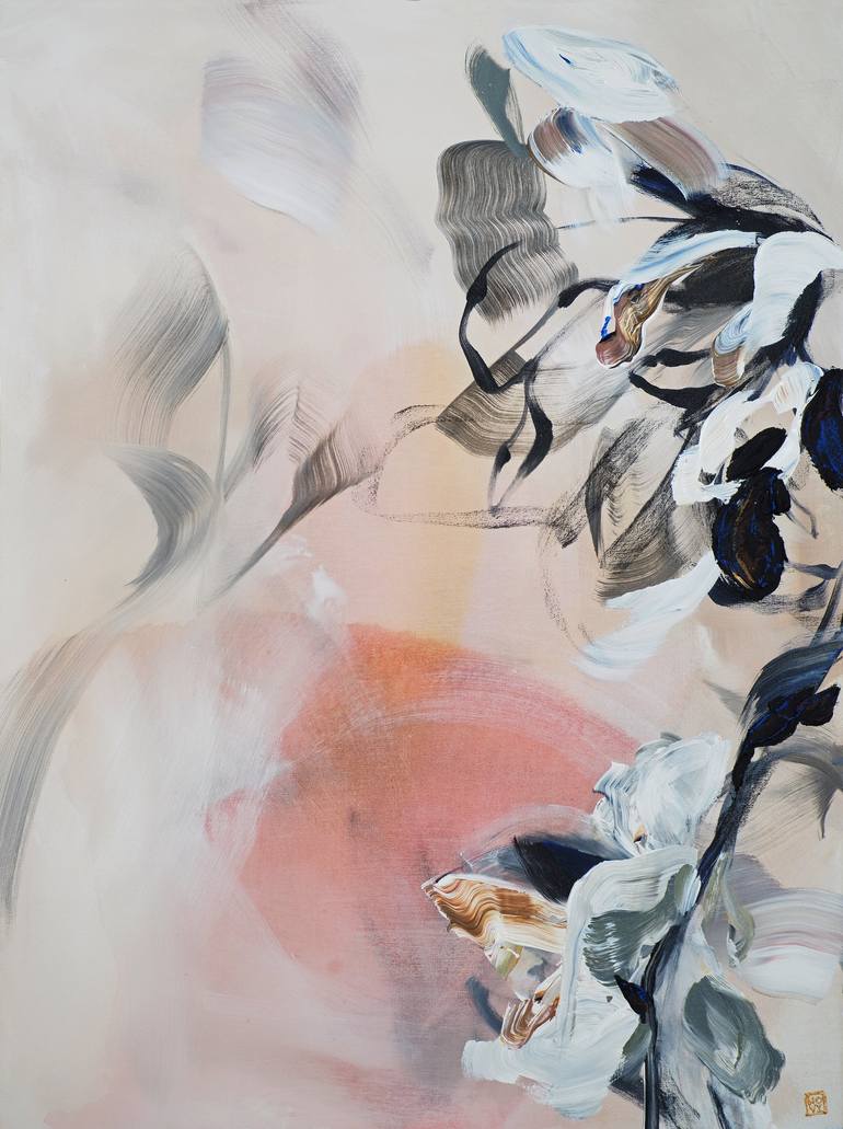 Blush, Ink and Ivory Triptych (a) Painting by Novi Lim | Saatchi Art