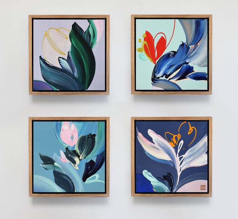 Botanical Collection Quadriptych Painting by Novi Lim | Saatchi Art
