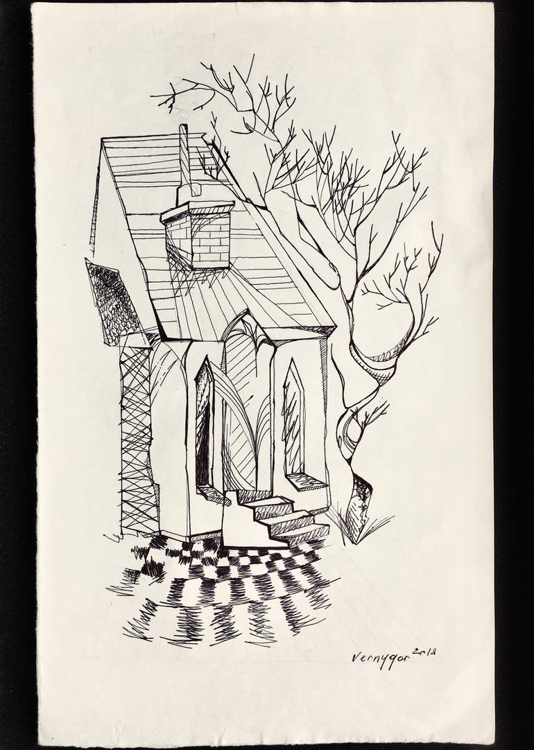 House under the tree Drawing by Anton Vernygor | Saatchi Art