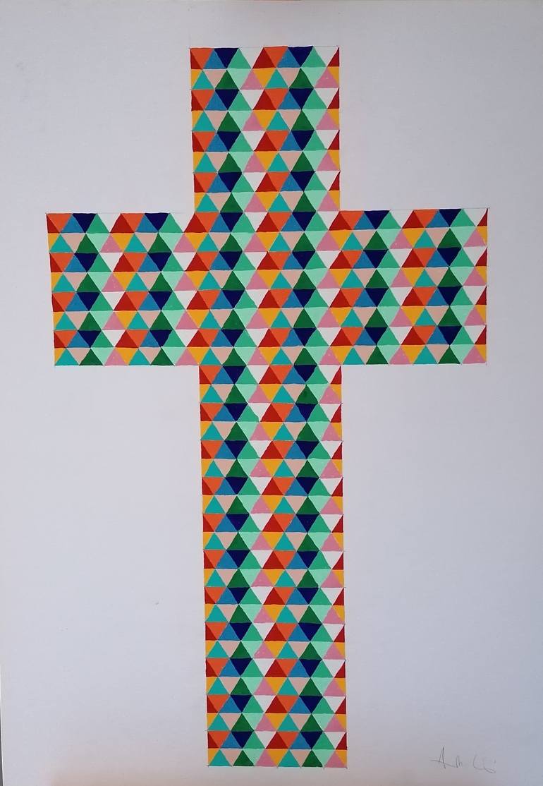 Cross of colourful triangles Painting by Amanda Lewis | Saatchi Art