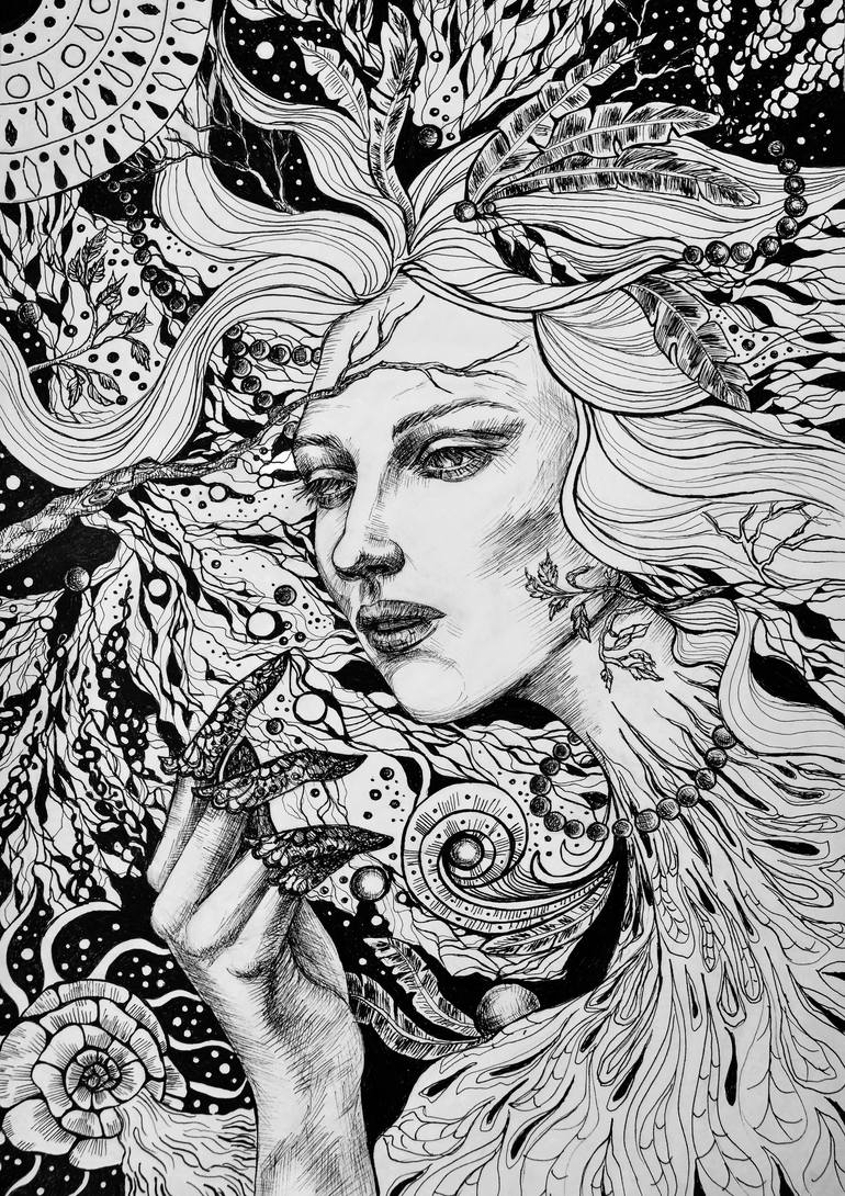 The nymph 2 Drawing by Victoria Grabovskaya | Saatchi Art